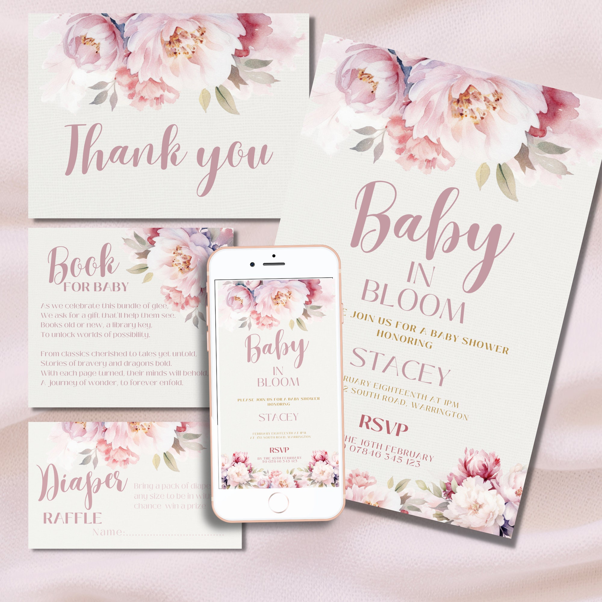 Blush Pink Floral Baby Shower Diaper Raffle Sign, Printable Baby Shower ...