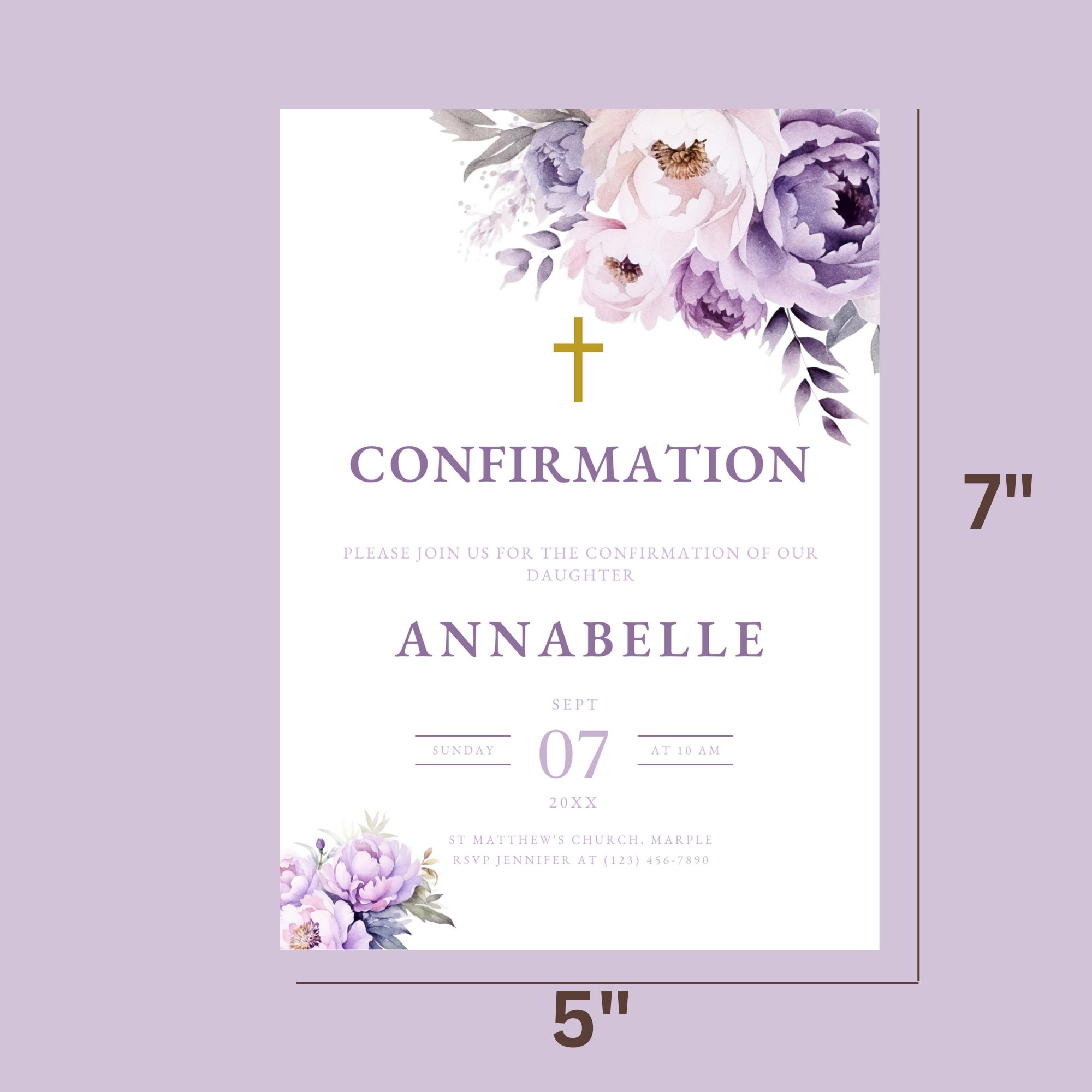 Purple Floral Confirmation Invite Girl Confirmation Invitation Boho ...