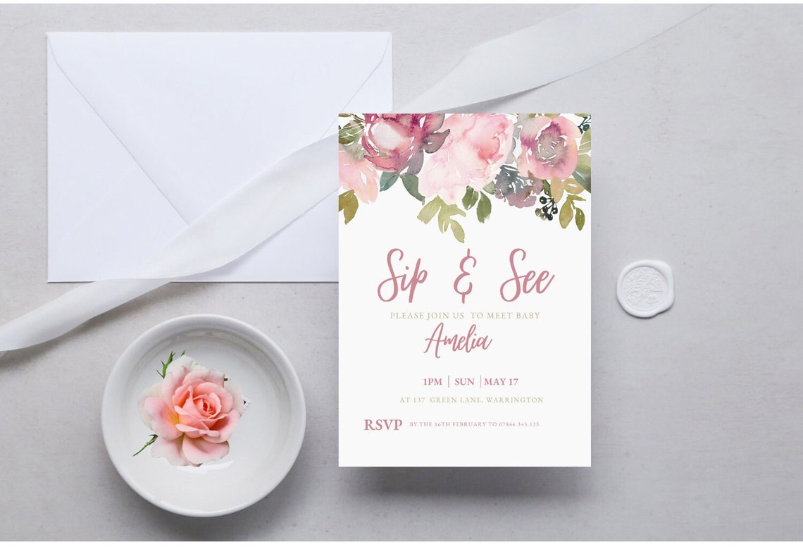 Editable Template Sip and See Invitation Girl Sip & See Invitation Sip ...