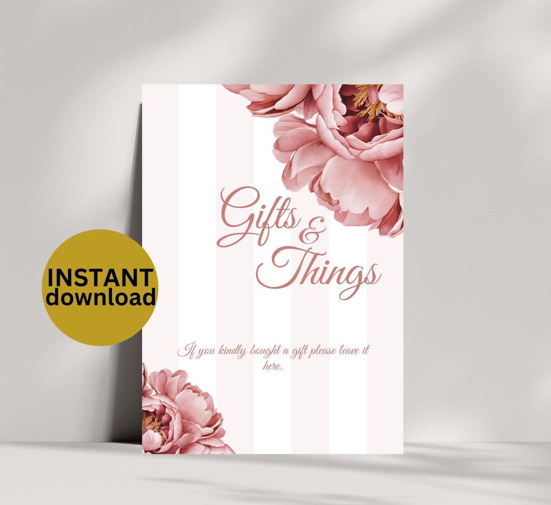 Pink Floral Gifts and Things Sign Printable Floral Gift Table Sign ...