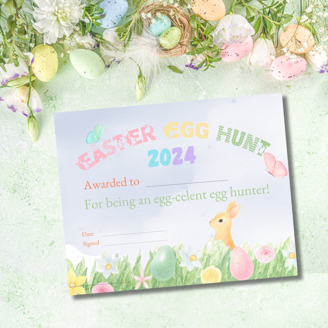 Printable Easter Egg Hunt Certificate, Easter Party, Party Games ...