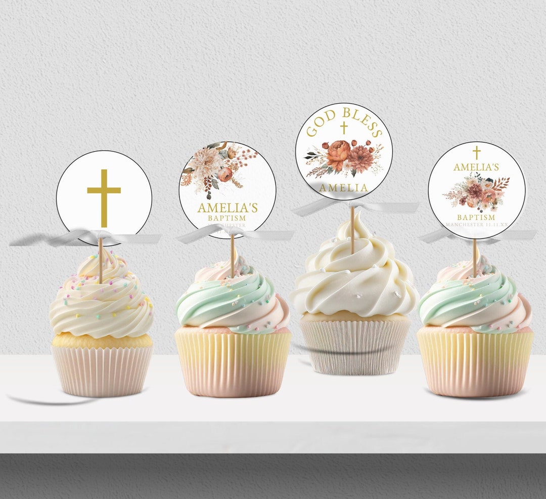 Baptism Cupcake Toppers, Fall Baptism Cake Top, Printable Baptism ...