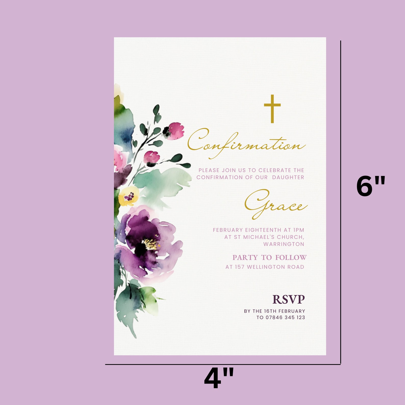 Purple Floral Confirmation Digital Invitation, Girls Confirmation ...