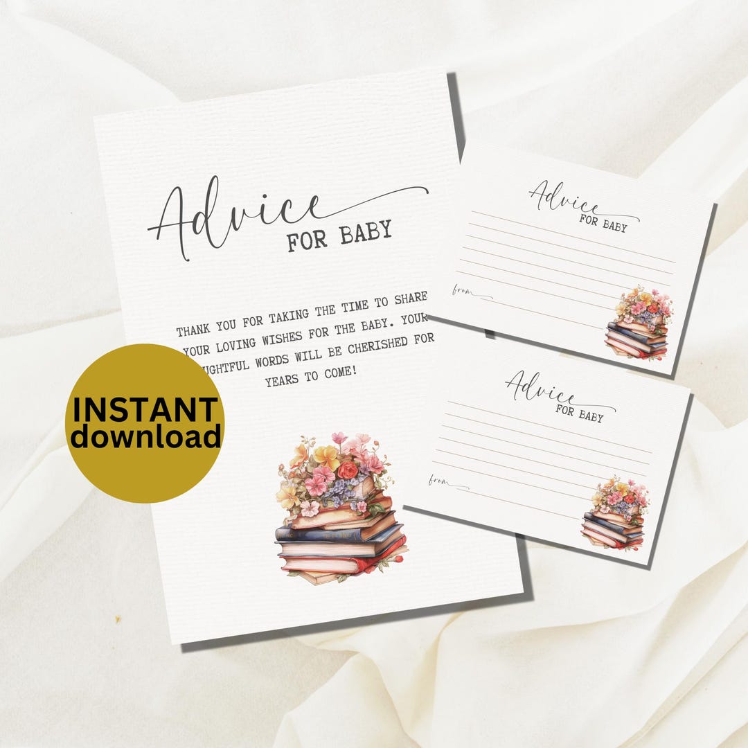Baby Shower Advice Cards Book Theme Editable Advice for Baby Cards Book ...
