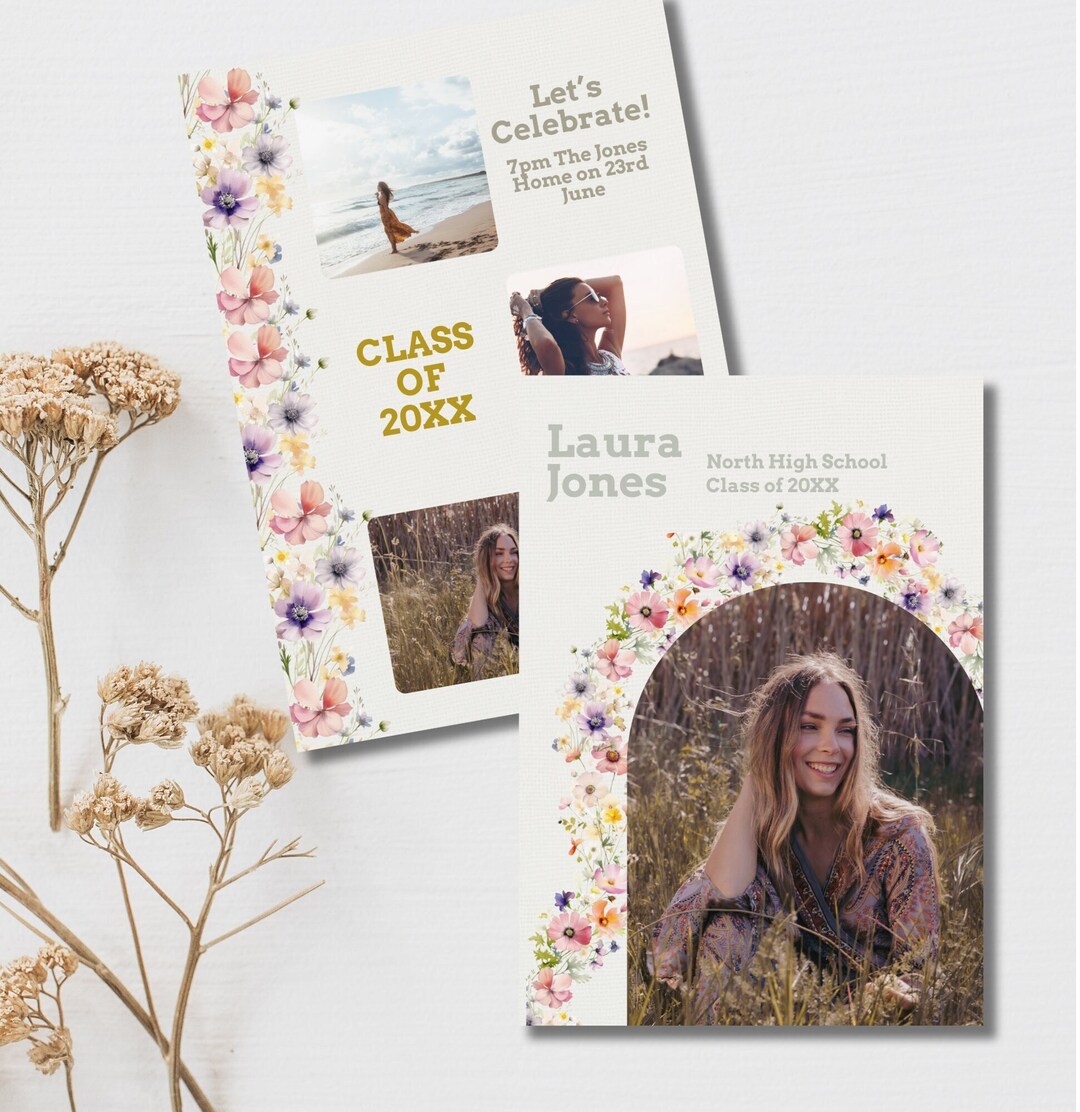 Graduation Invitation With Arch Wildflower Graduation Photo Invitation ...