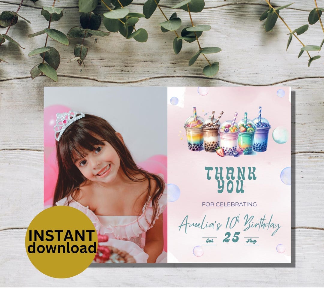 Bubble Tea Photo Thank You Card Personalized Boba Tea Thank You ...