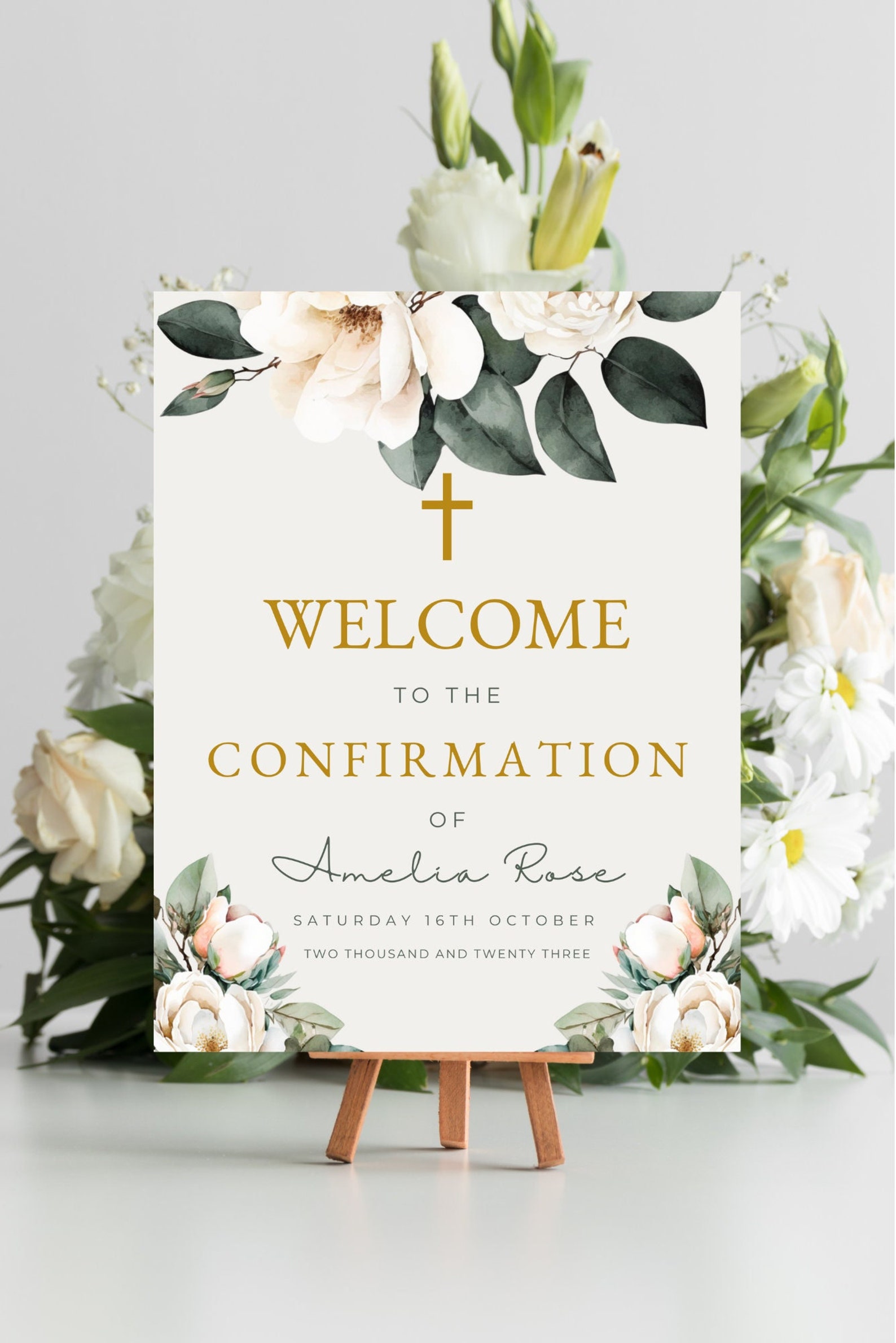 Girls Confirmation Welcome Sign, Floral Sign, Religious Canva Sign ...