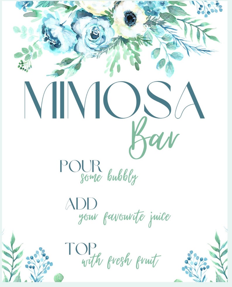 Greenery Mimosa Bar Sign 8"x10", Printable First Holy Communion Party ...