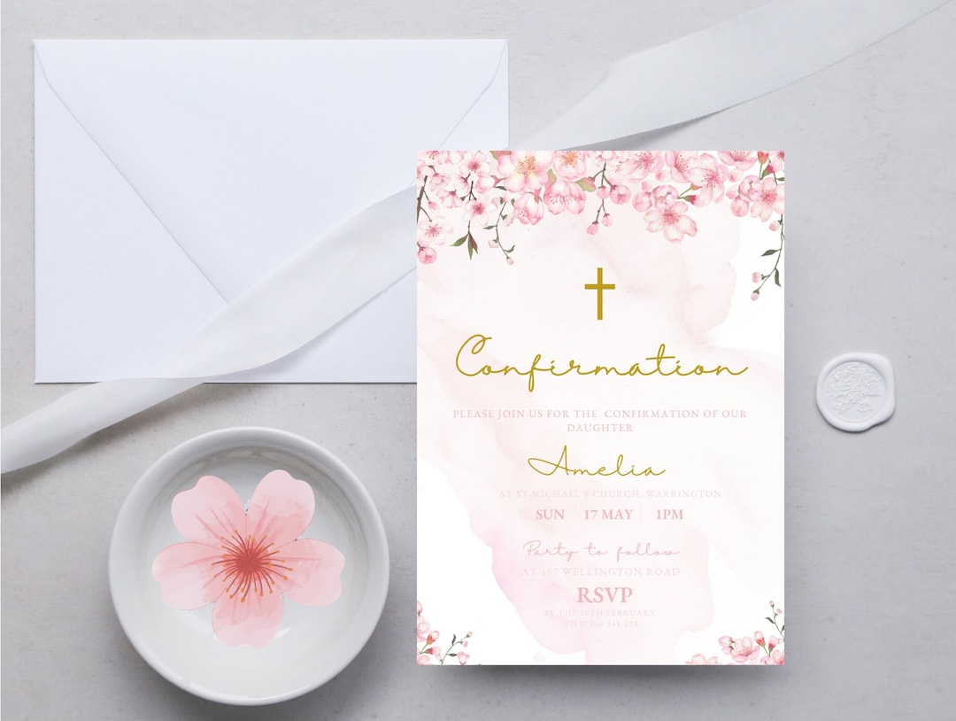 Pink and Gold Confirmation Invitation, Printable Confirmation Party ...