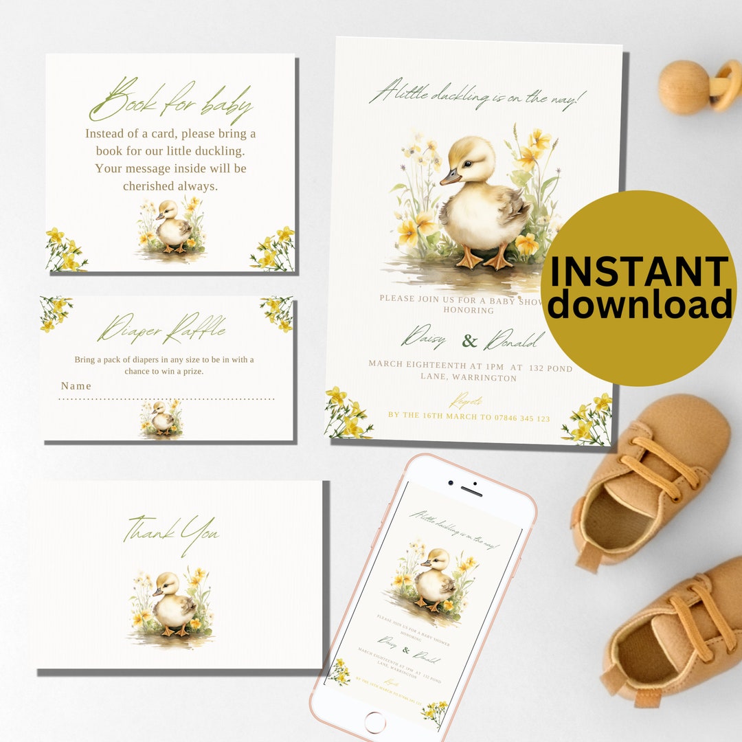 Gender Neutral Spring Baby Shower Invitation Bundle Duckling Baby ...