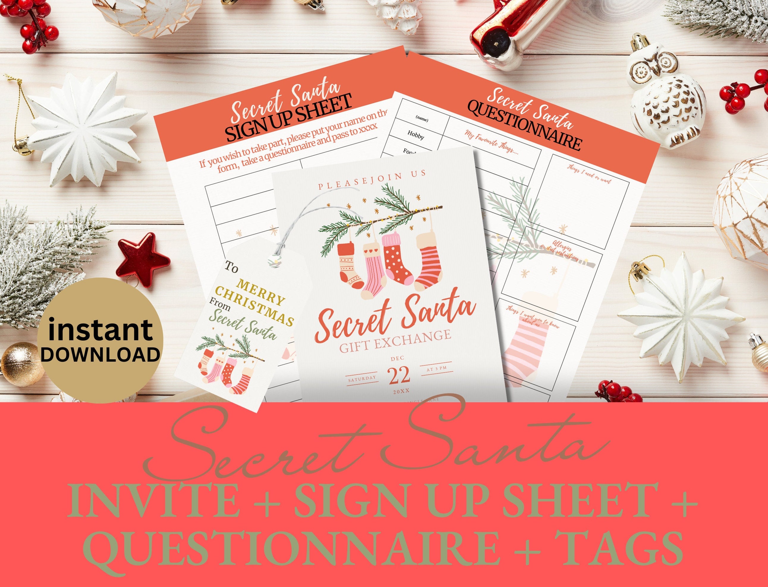 Secret Santa Questionnaire Edit Template, Gift Exchange Form, Gift ...