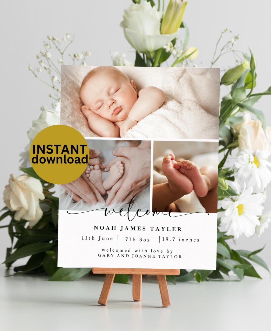 Editable Baby Announcement Sign Template Newborn Welcome Sign Birth ...