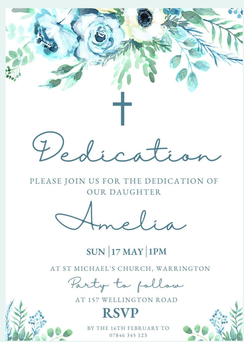 Printable Dedication Party Invitation, Printable Dedication Invite ...