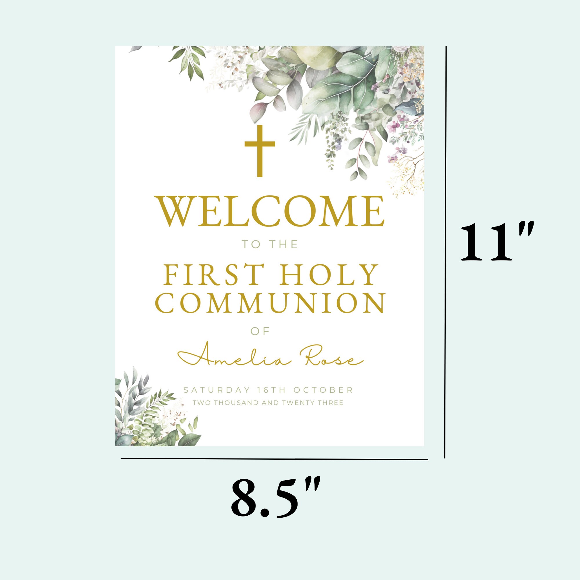 First Holy Communion Welcome Sign, Greenery 1st Communion Sign ...
