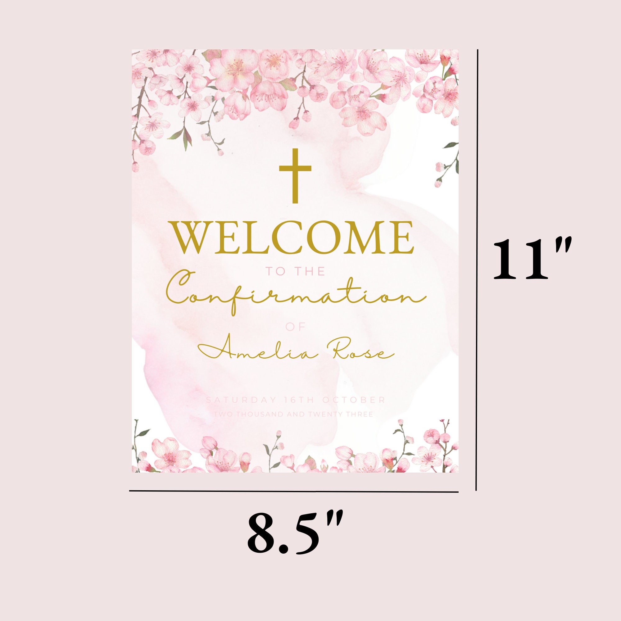 Girls Confirmation Party Welcome Sign, Cherry Blossom Confirmation Sign ...