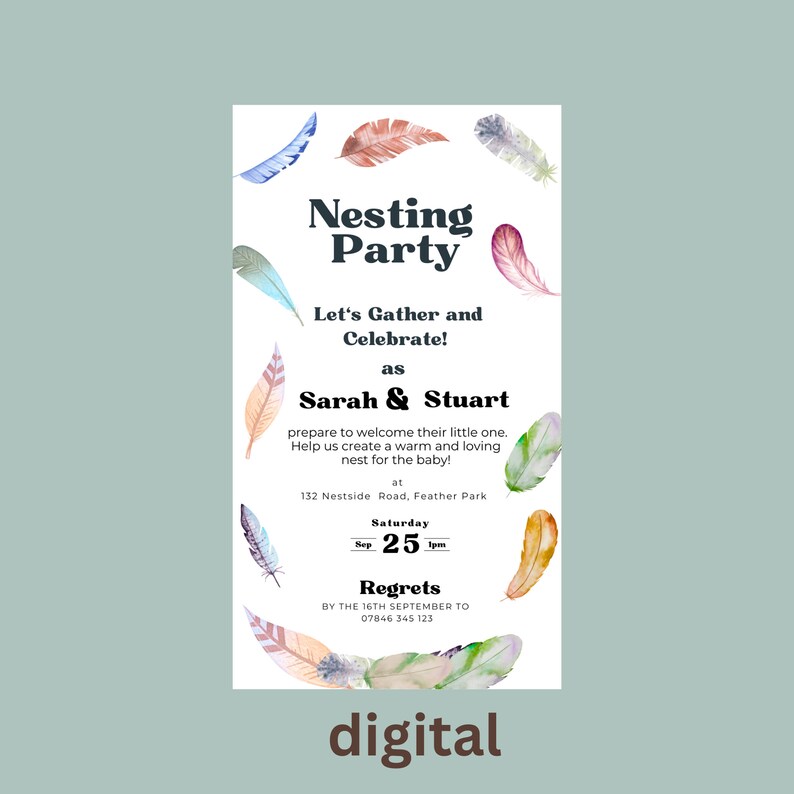 Feathers Nesting Party Invite Modern Nest Party Invitation Join Us for ...