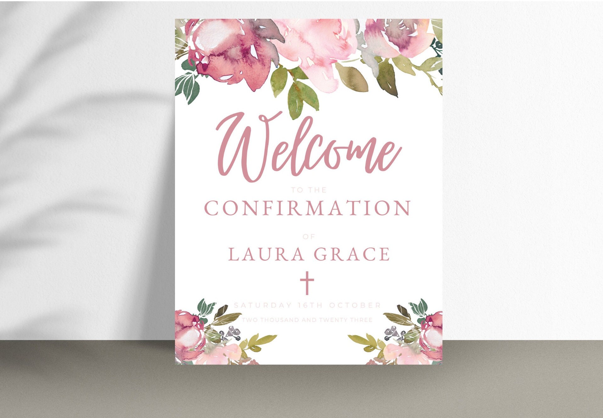 Printable Welcome Confirmation Sign, Editable Blush Pink Floral ...
