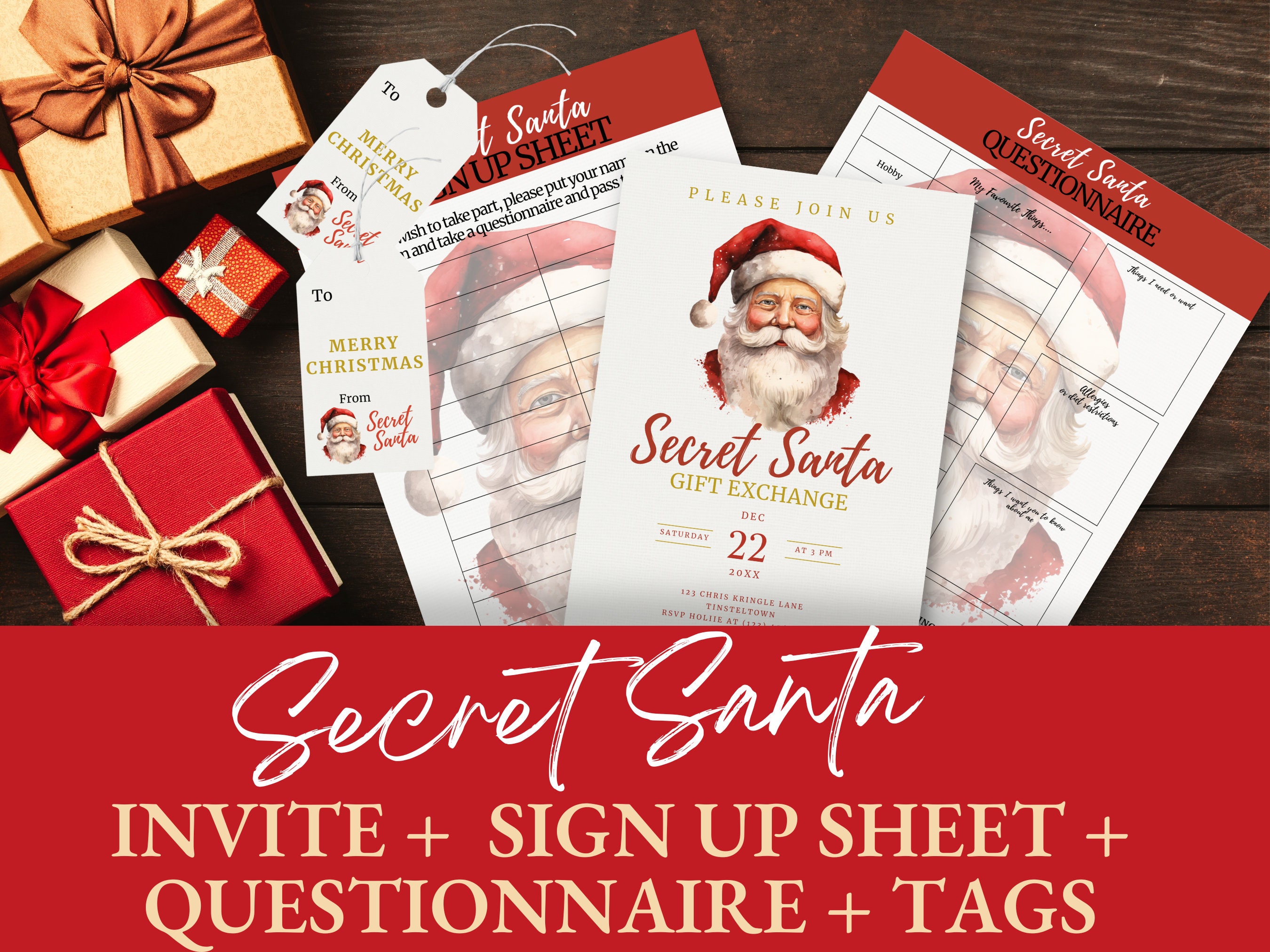 Secret Santa Gift Exchange Invitation, Secret Santa Invite, Pink ...