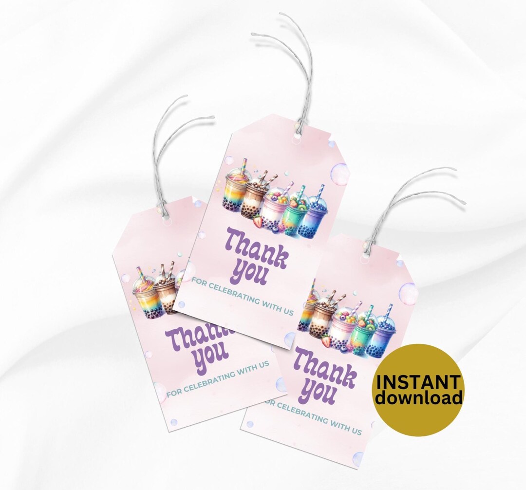 Bubble Tea Thank You Tag Custom Gift Tags for Bubble Tea Party ...
