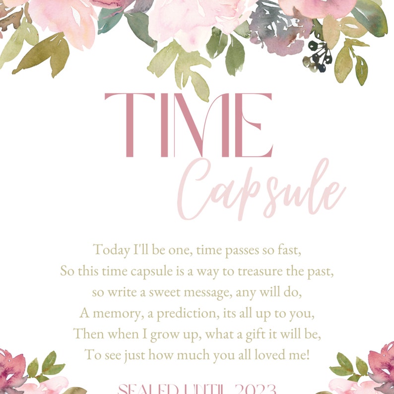 Boho Blush Pink Floral 1st Birthday Time Capsule Template, Printable ...