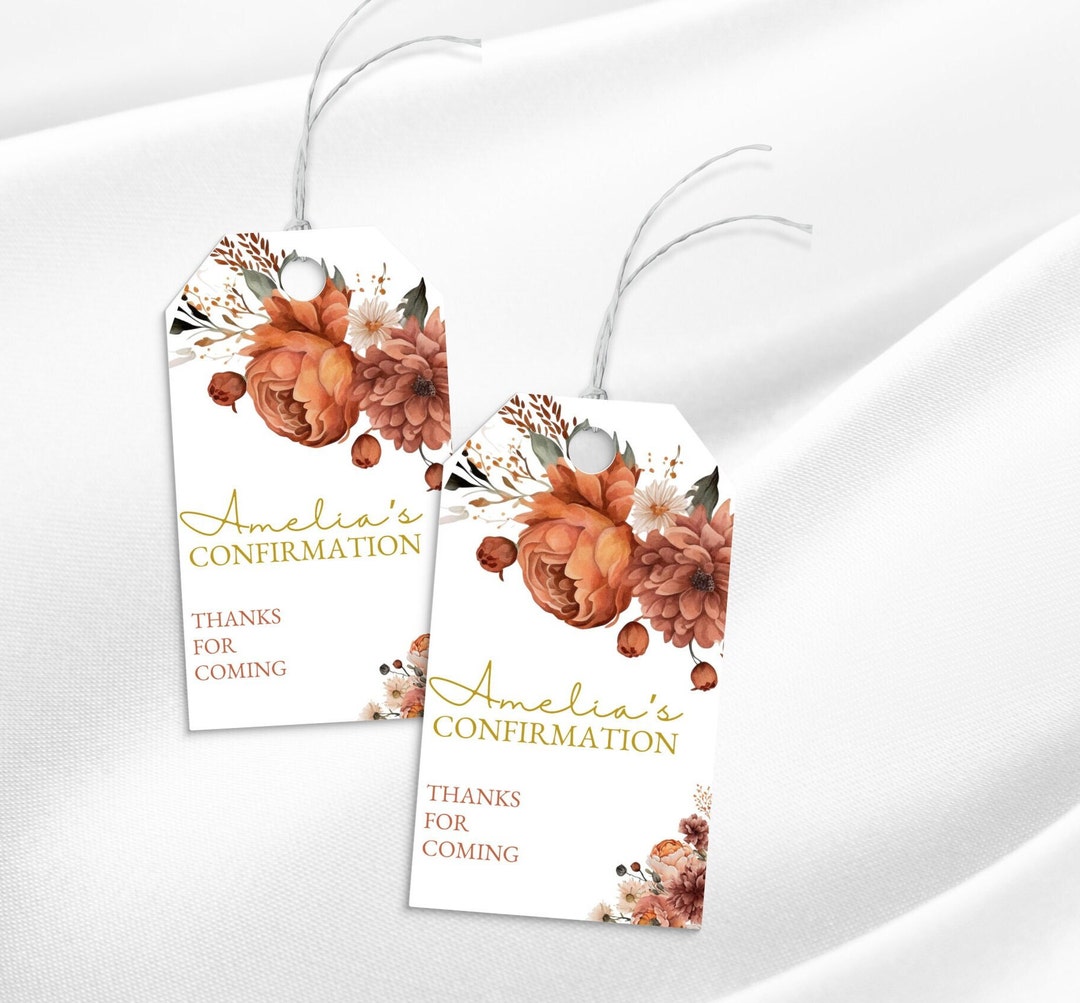 Fall Favor Tag, Terracotta and Gold Thank You Tag, Fall Confirmation ...