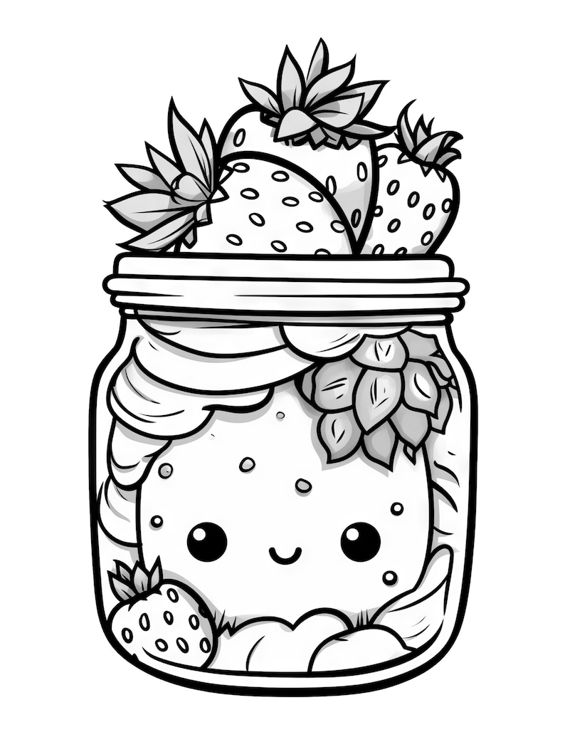 Strawberry Party Coloring Pages, Cute Fruit Colouring, Healthy Eating ...