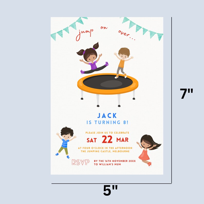 Editable Jump Party Invitation Text Invite Bounce House Trampoline Park ...
