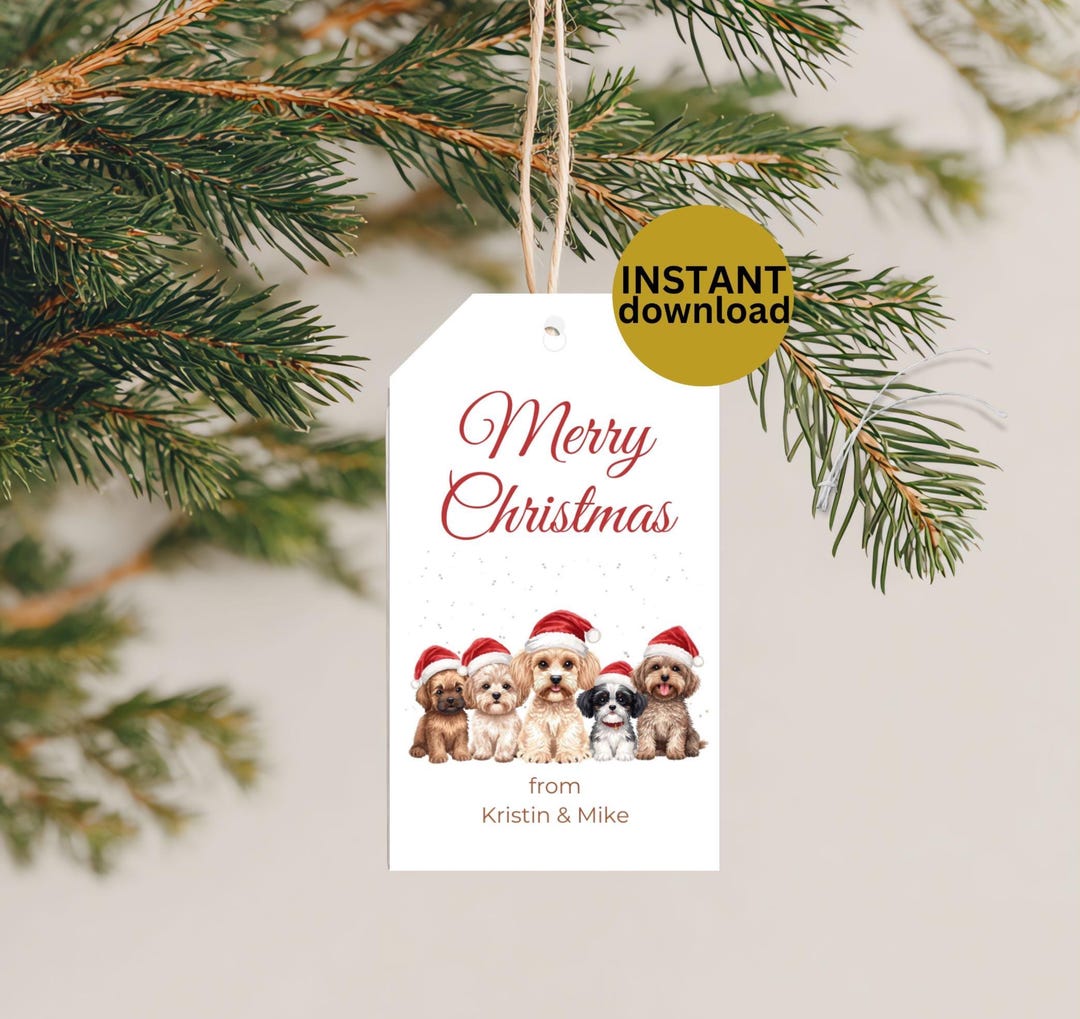 Printable Christmas Gift Tags for Dogs, Editable Holiday Labels, Cute ...