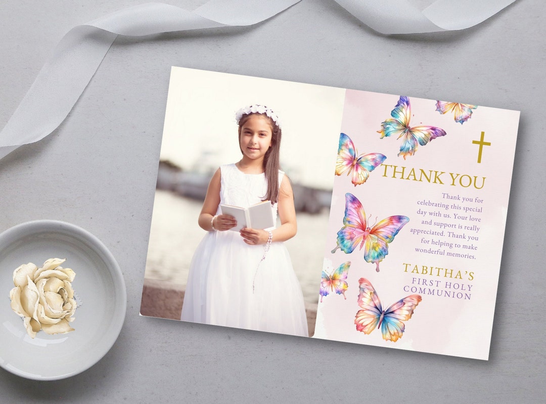 First Holy Communion Thank You Postcard, Photo Thank You Note ...