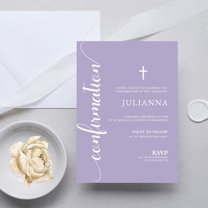 Purple Confirmation Invitation Template, Modern Confirmation Invitation ...