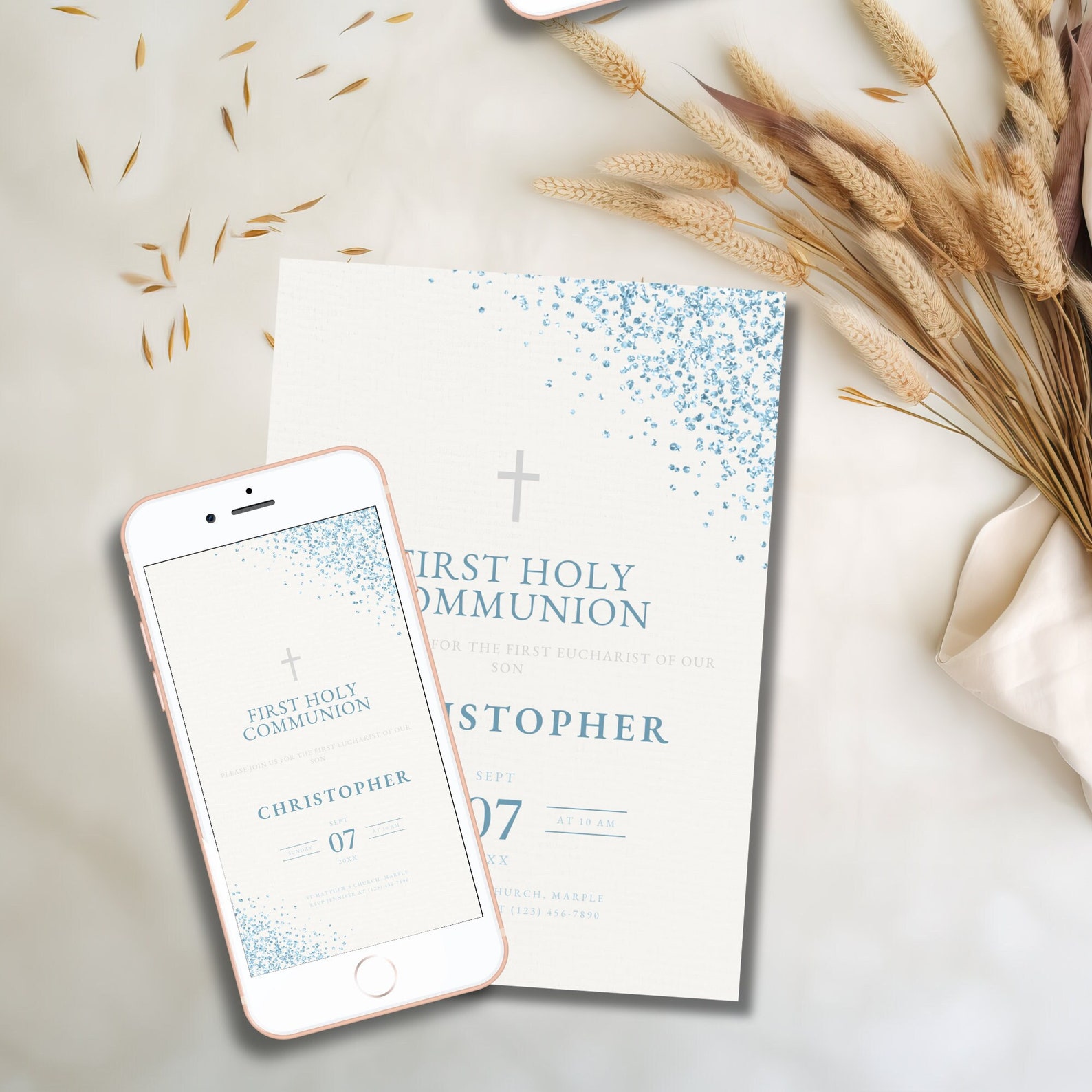 First Communion Invitation Religious Event Invitaciones Impresas Silver ...