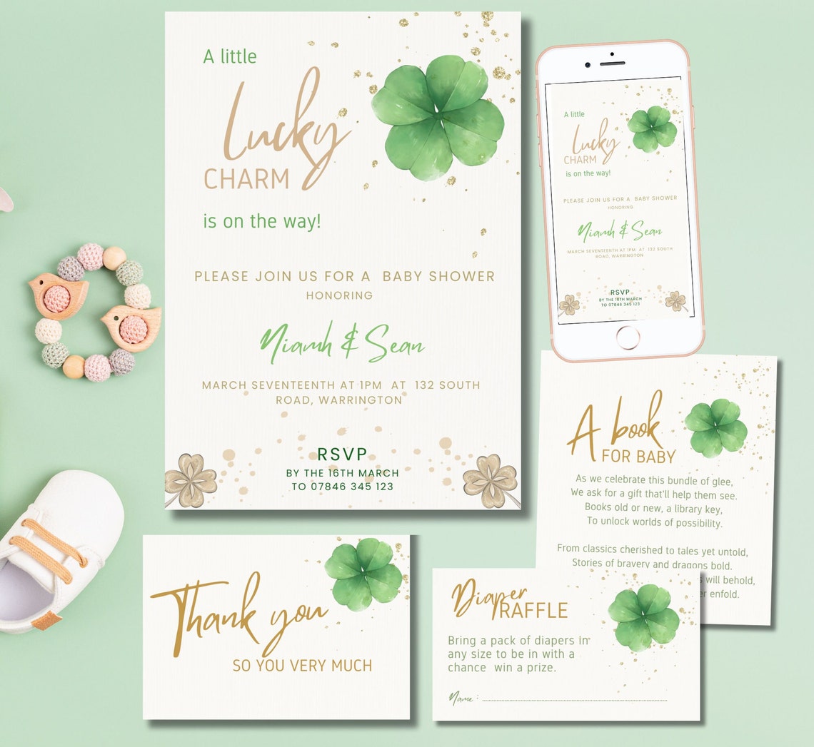 St Patricks Day Baby Shower Invite Lucky Charm Baby Shower Invitation ...