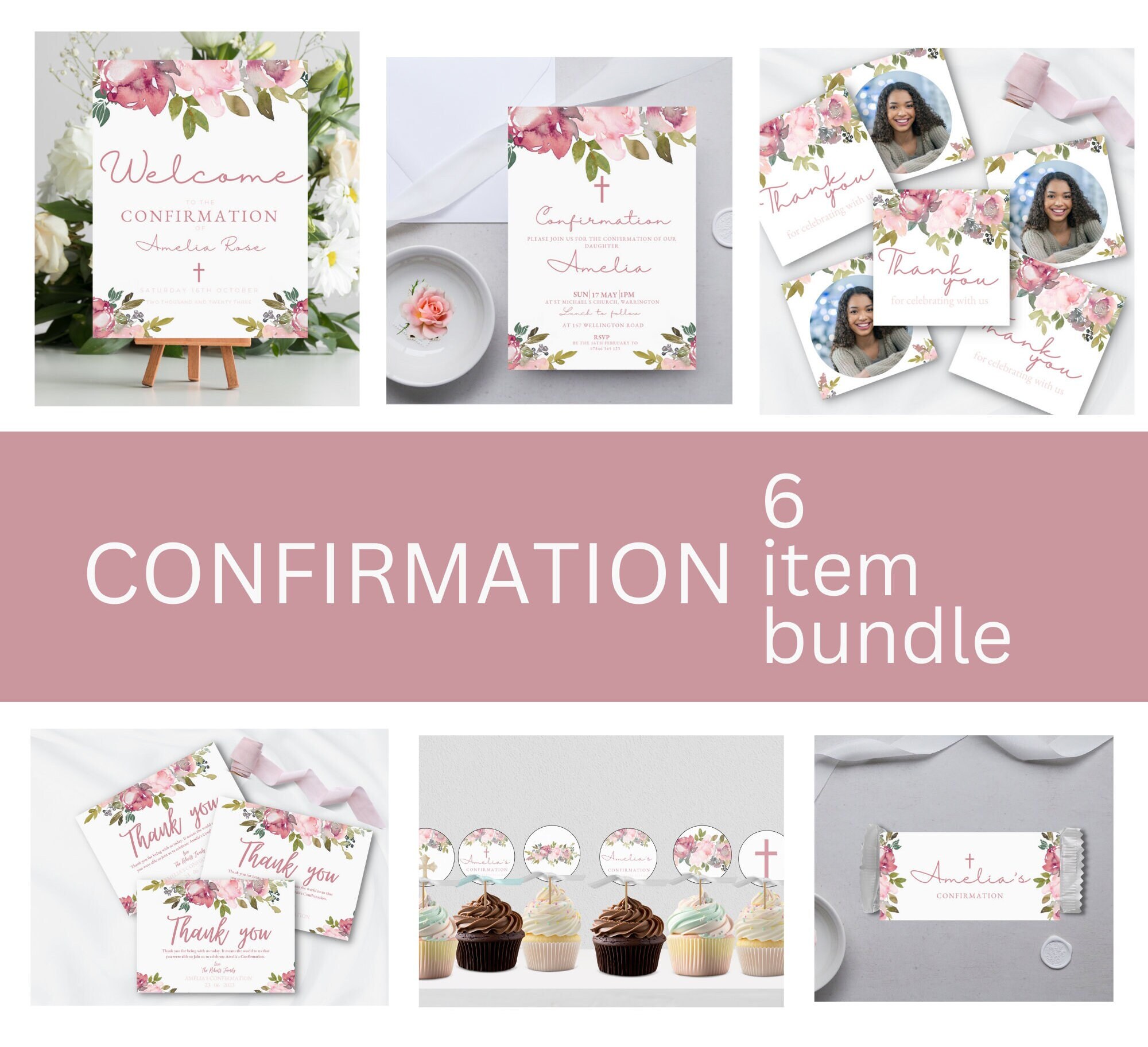 Printable Confirmation Bundle: Invitation, Cake Toppers, Welcome Sign ...