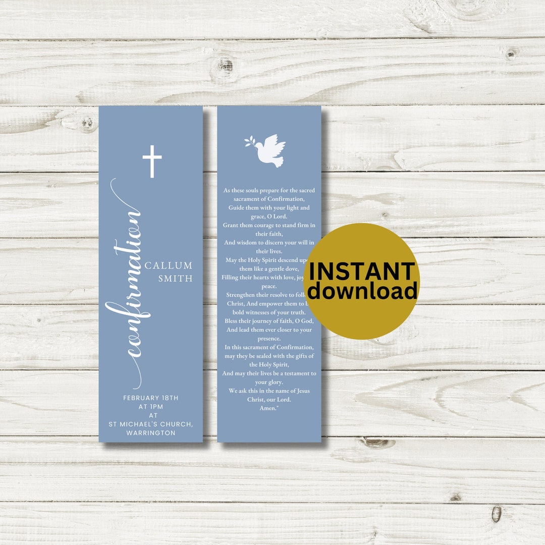 Confirmation Bookmark Prayerbookmark Confirmation Gifts for Boys ...