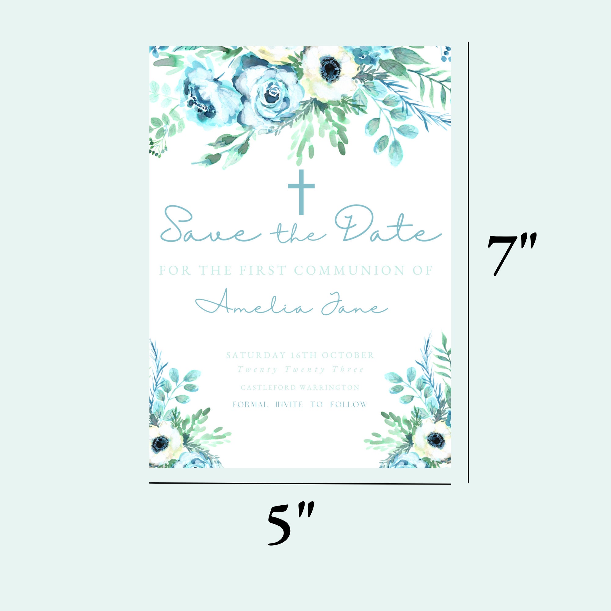 Printable Greenery First Communion Invitation Pack, Printable First ...