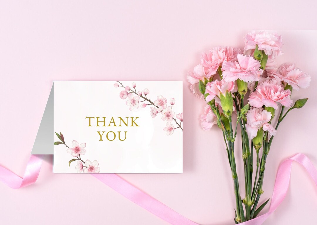 Pink Thank You Cards Cherry Blossom Editable Card Boho Floral Thank You ...