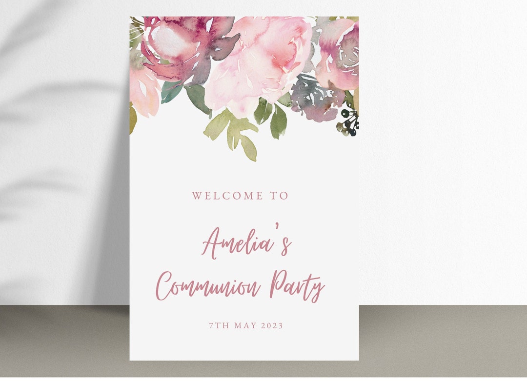 Blush Pink Floral First Holy Communion Welcome to the Party Sign 24x36 ...