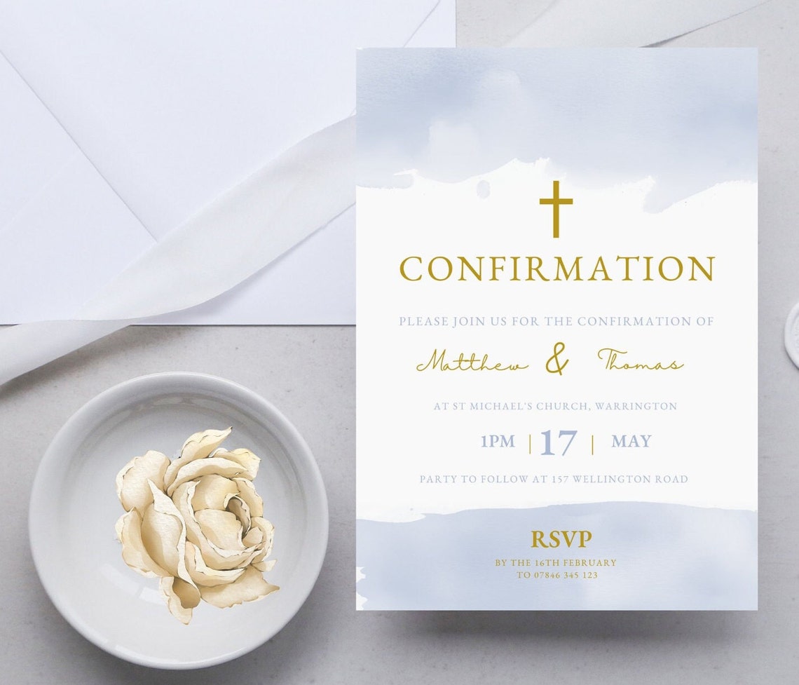 Twins Confirmation Invitation Template, Modern Confirmation Invitation ...
