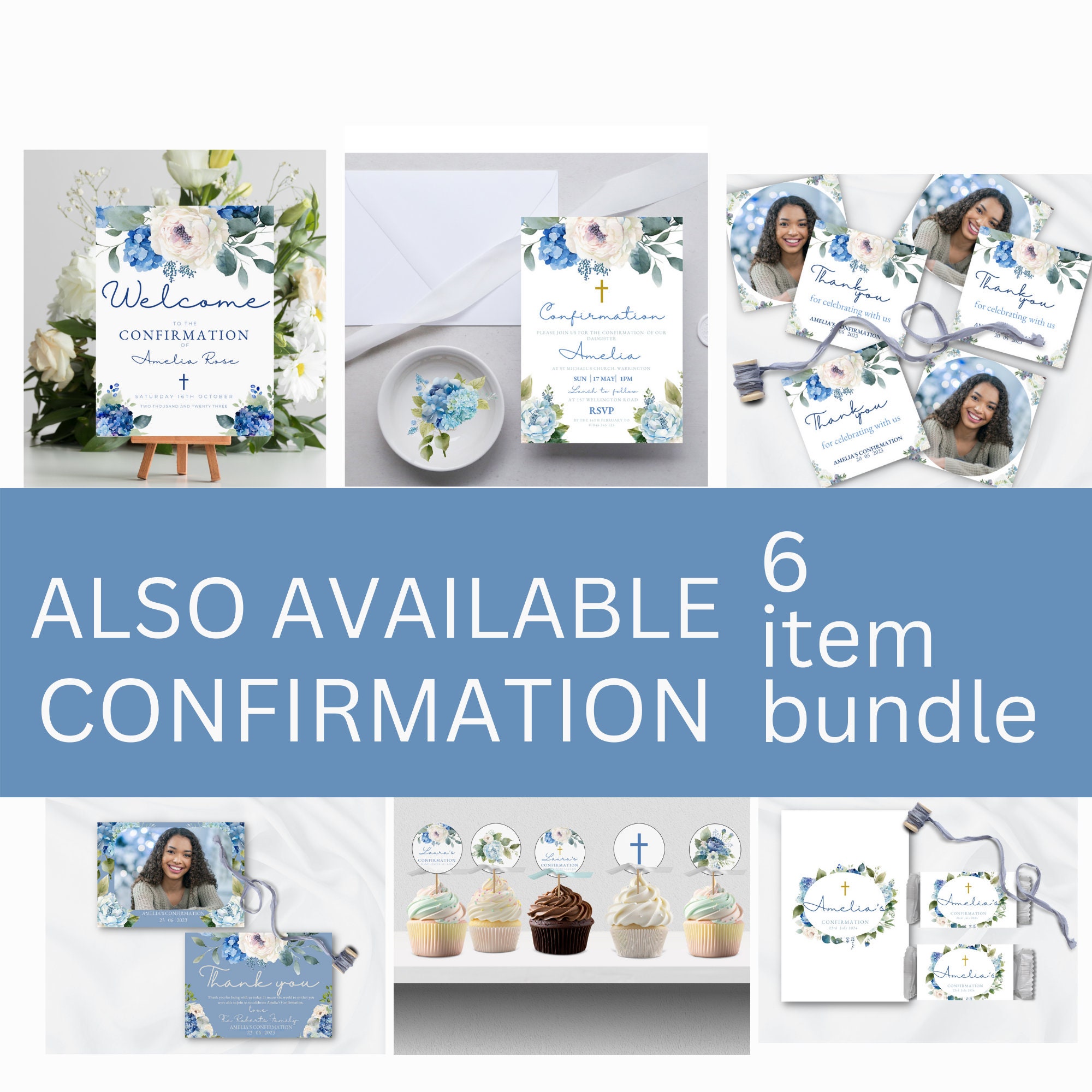 Confirmation Favor Tags Printable Template, Blue Floral Favor Tags ...