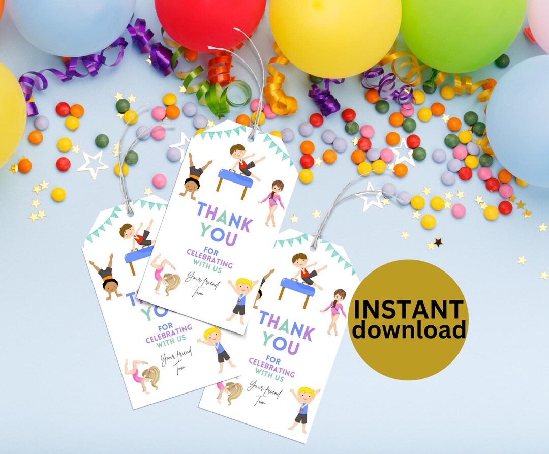 Boy & Girl Gymnast Birthday Tag Printable Gymnastics Party Favor Tags ...