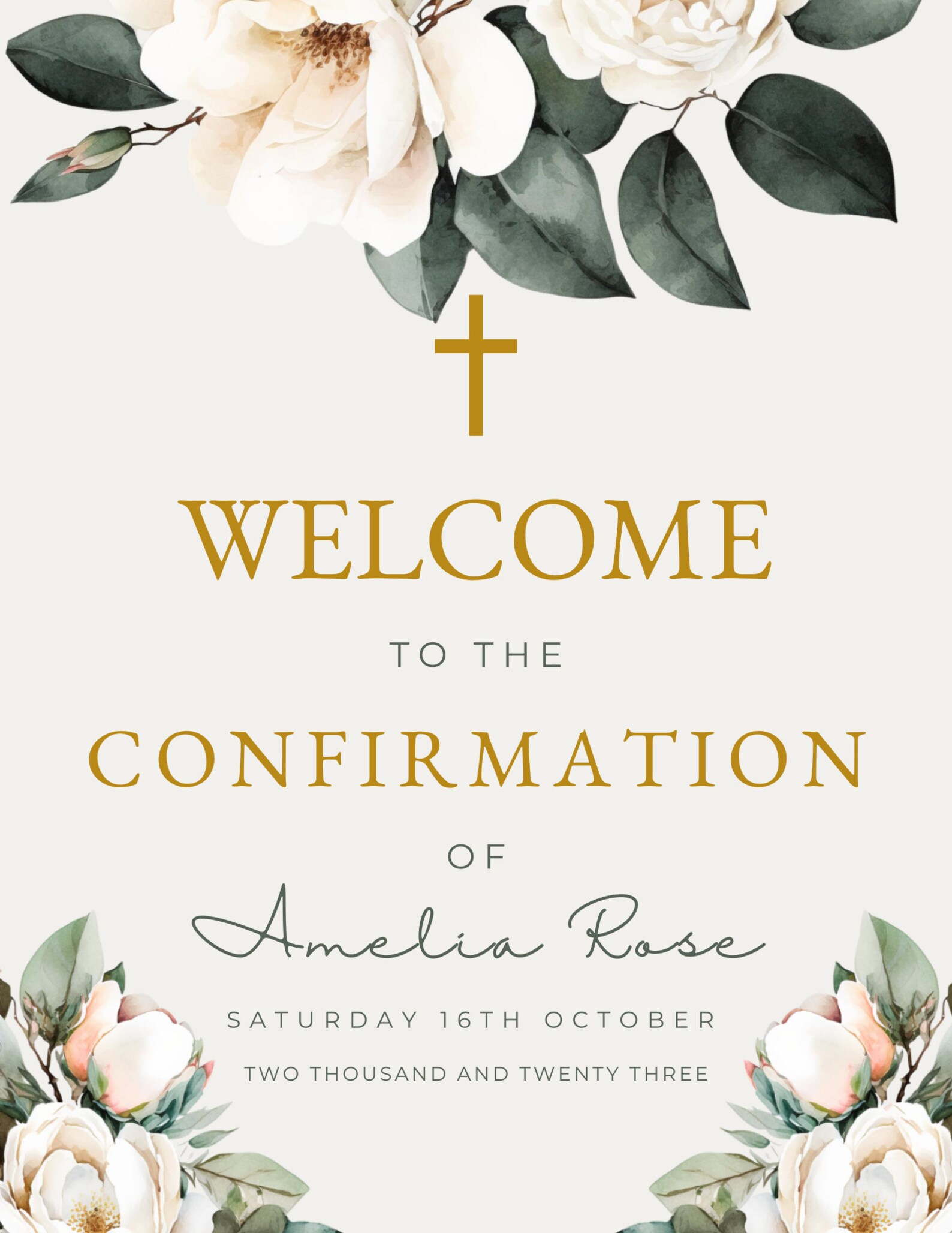 Girls Confirmation Welcome Sign, Floral Sign, Religious Canva Sign ...