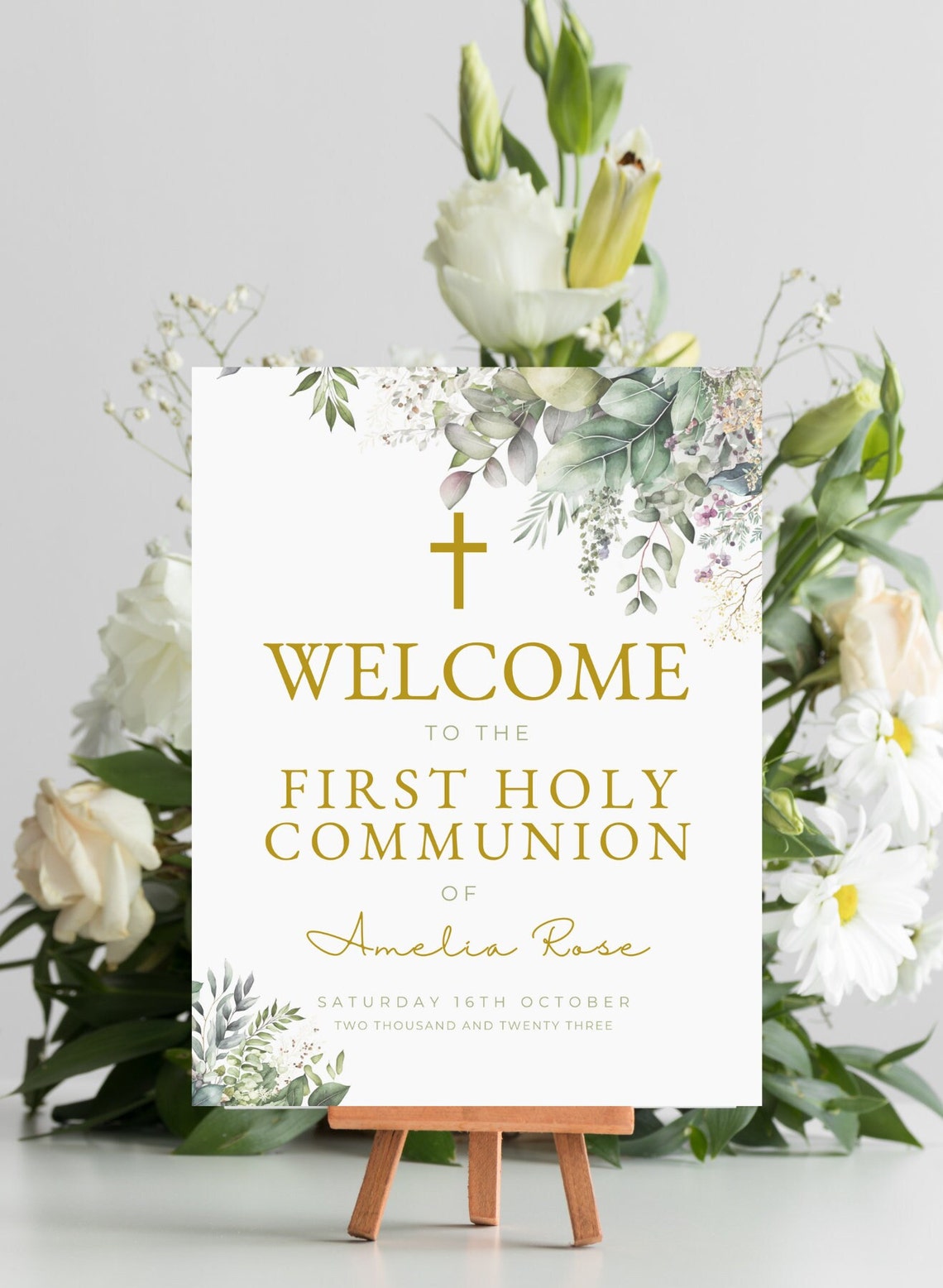 First Holy Communion Welcome Sign, Greenery 1st Communion Sign ...