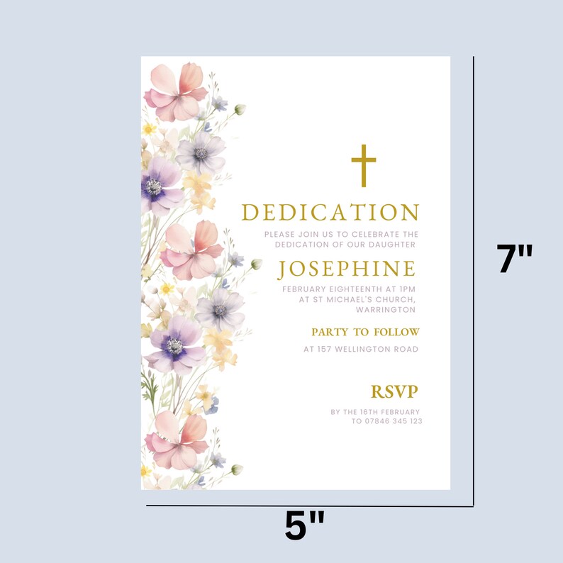 Wildflower Baby Dedication Invitation Template, Naming Ceremony Floral ...