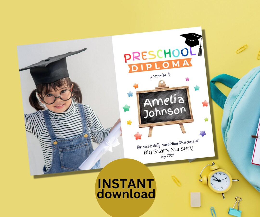 Preschool Graduation Diploma With Photo Custom Prek Graduation ...