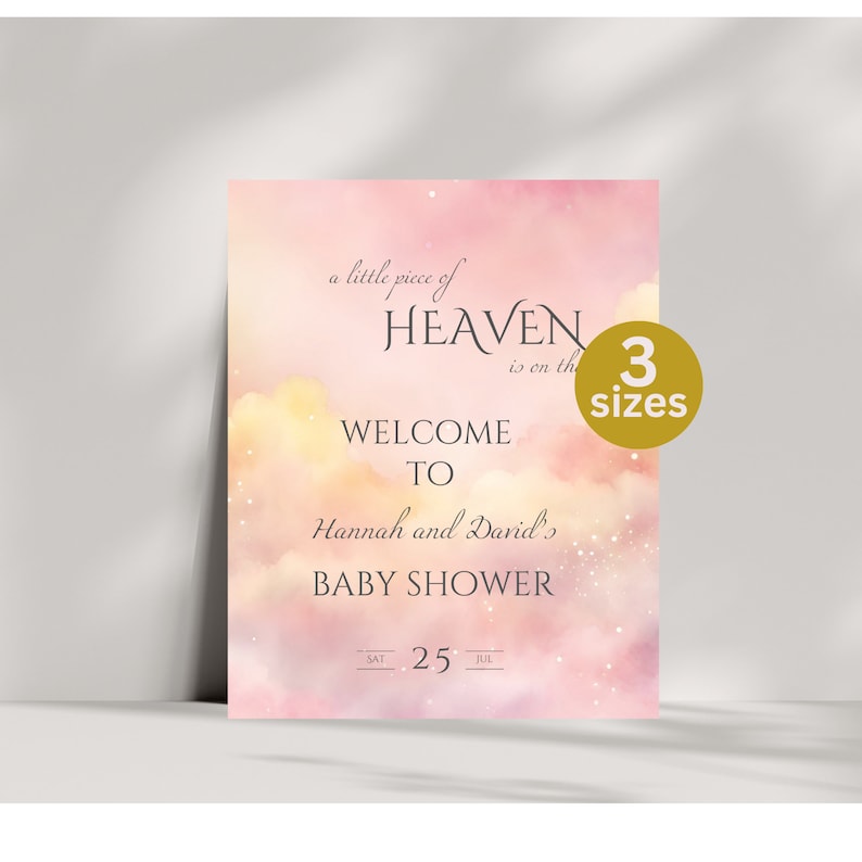 Editable Digital Download Pink Piece of Heaven Baby Shower Sign Baby ...