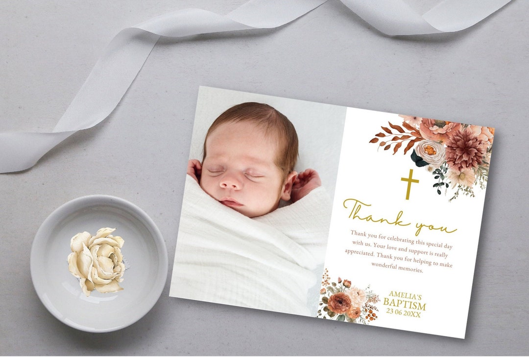 Baptism Thank You Postcard, Photo Thank You Note, Fall Thanks Card ...