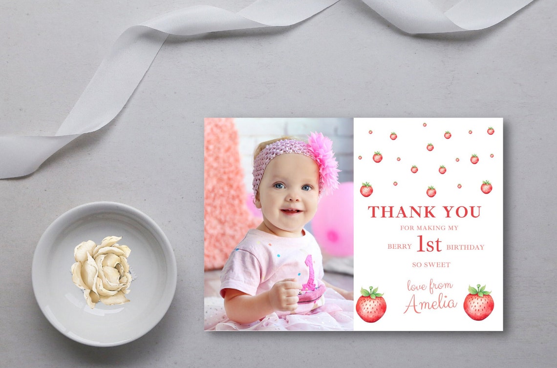 Sweetheart First Birthday Thank You Note, Editable Valentines Birthday ...