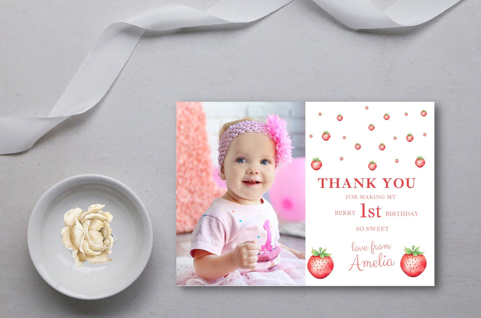 Sweetheart First Birthday Thank You Note, Editable Valentines Birthday ...