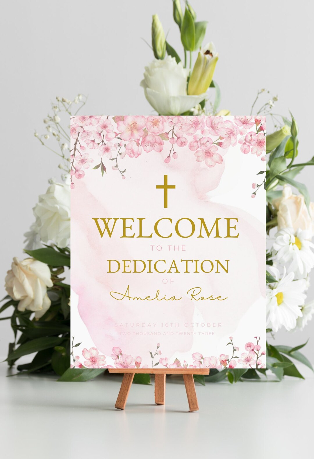 Girls Dedication Party Welcome Sign, Cherry Blossom Dedication Sign ...