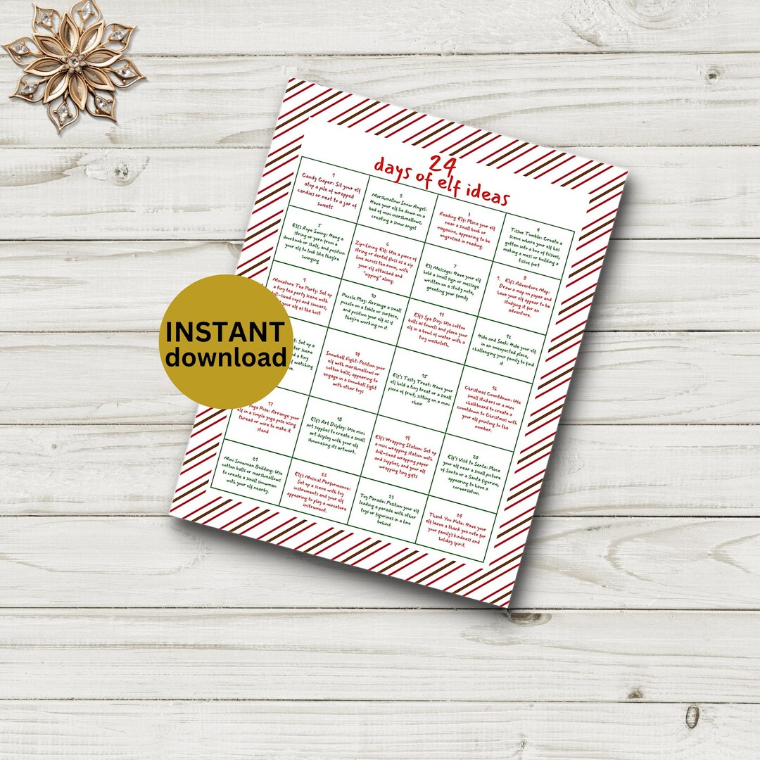 Elf Planning Calendar, Printable Easy Elf Calendar, Christmas Elf Ideas ...